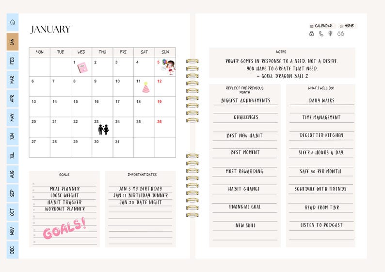 2025 Digital Planner Dragonball Goku Inspired Cover Hyperlinked for ...