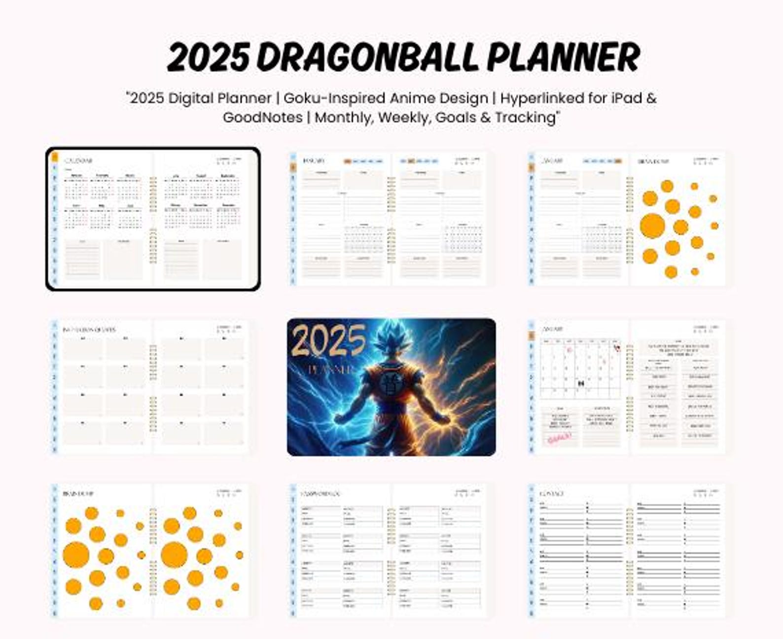 2025 Digital Planner Dragonball Goku Inspired Cover Hyperlinked for ...