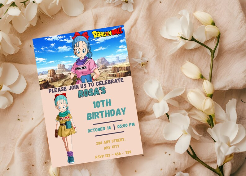 Bulma Invitation Birthday Invitation Birthday Anime Party DBZ Super ...