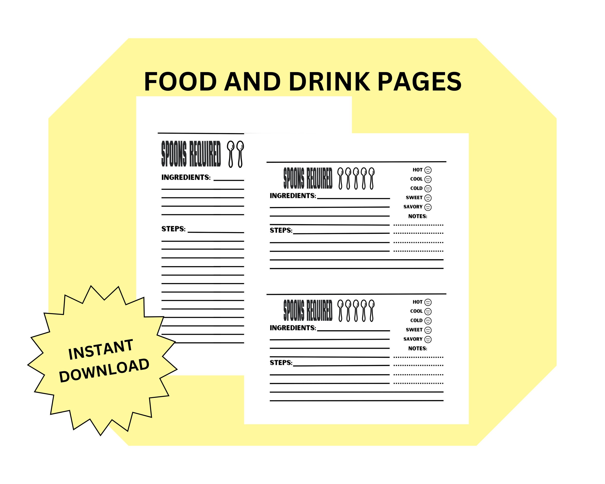 Printable Blank Recipe Pages for Safe Food Cookbook Great for - Etsy