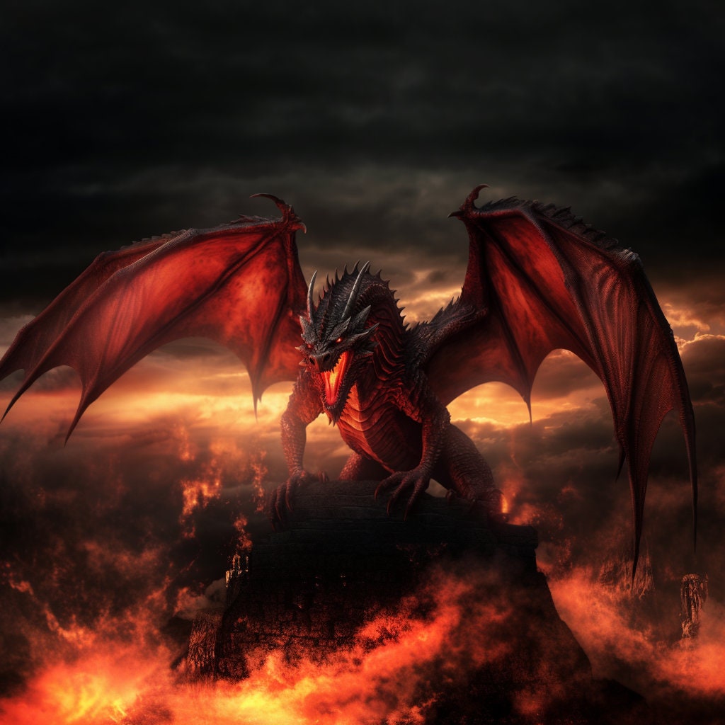 Scarlet Dread, 4 Unique Images of a Ferocious Dragon, Fantasy, AI Art ...