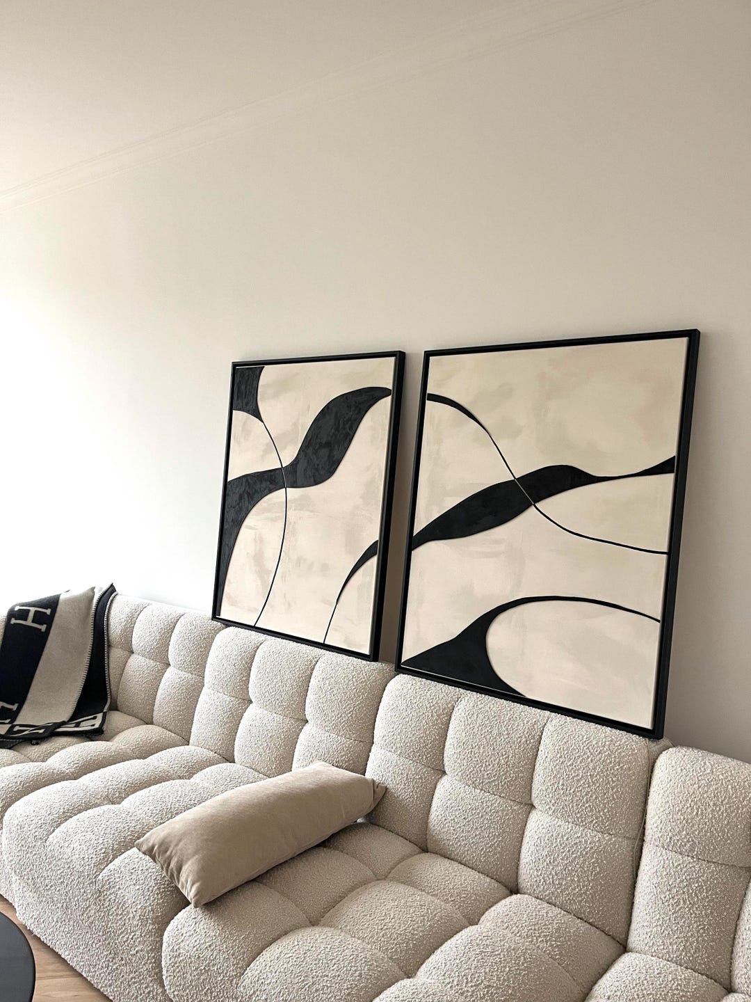 DUO tableaux en relief noir et beige - Etsy France