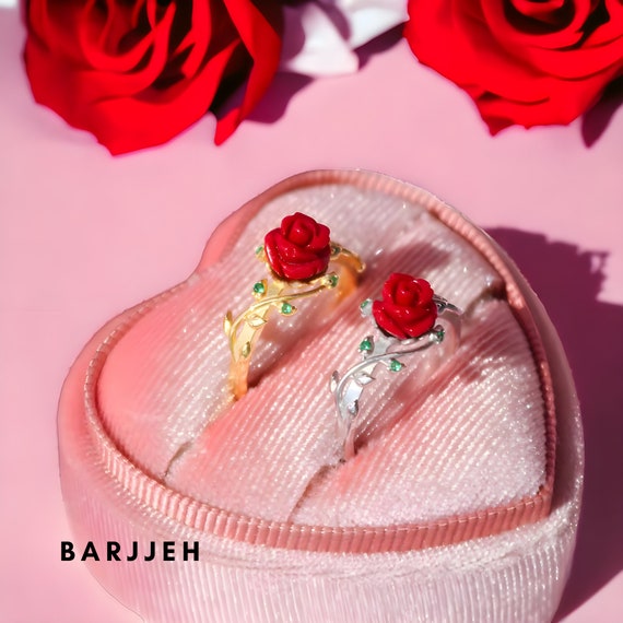 Belle The Beauty Rose Ring Vergoldet und Versilbert 924 Silber Schone Rote Rose Ring Ewige Rose Ring Belle Schmuck Geschenk Fur Sie Etsy