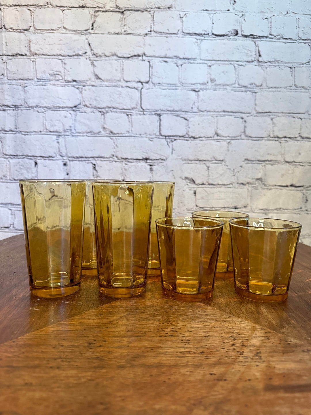 Set of 7 Vintage Amber Tumblers - Etsy