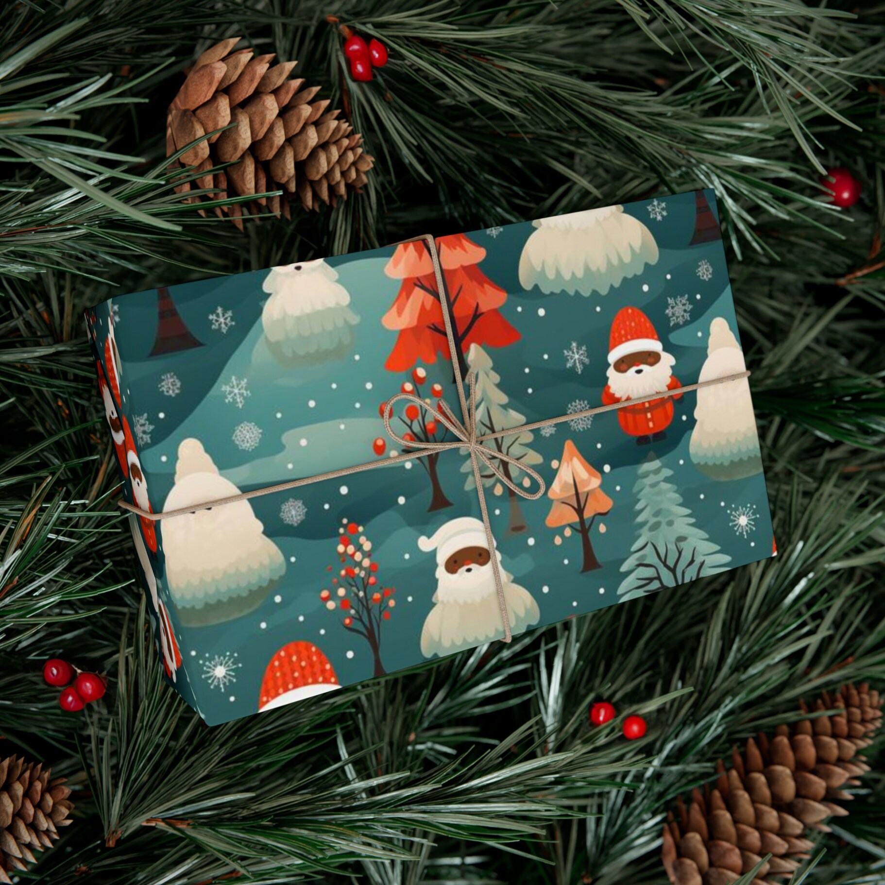 Black Santa Christmas Wrapping Paper, Christmas Wrapping Paper, Holiday ...