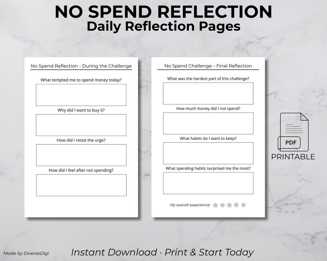 No Spend Reflection Pages Printable | Money Reset Journal | Stop ...