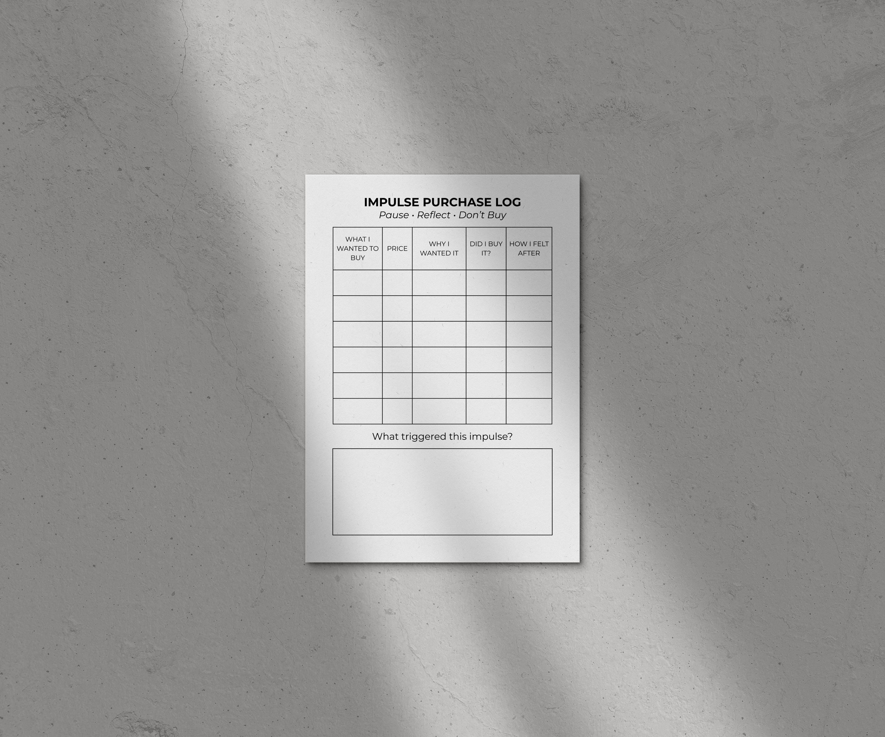Impulse Purchase Log Printable | Stop Impulse Spending Worksheet | No ...