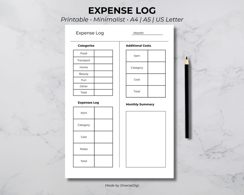 Expense Log Printable | Daily Expense Tracker | Spending Tracker ...