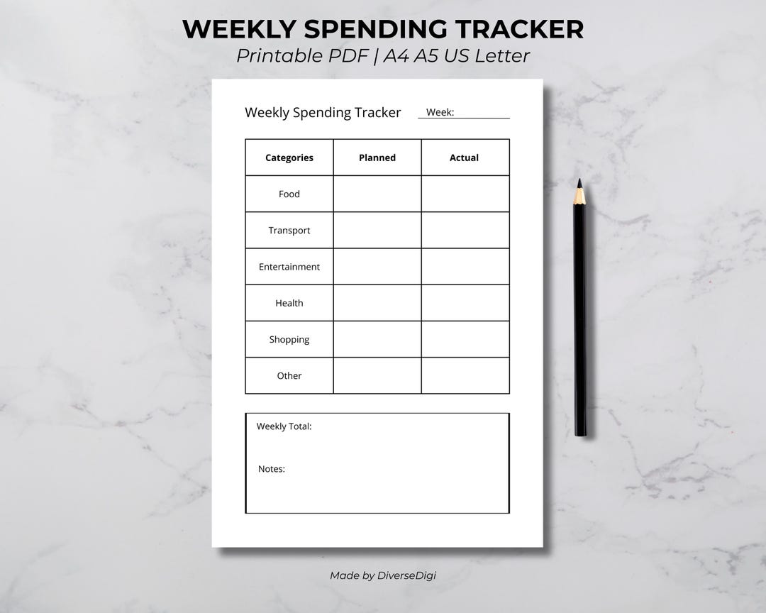 Weekly Spending Tracker | Minimalist Budget Sheet | Expense Log ...