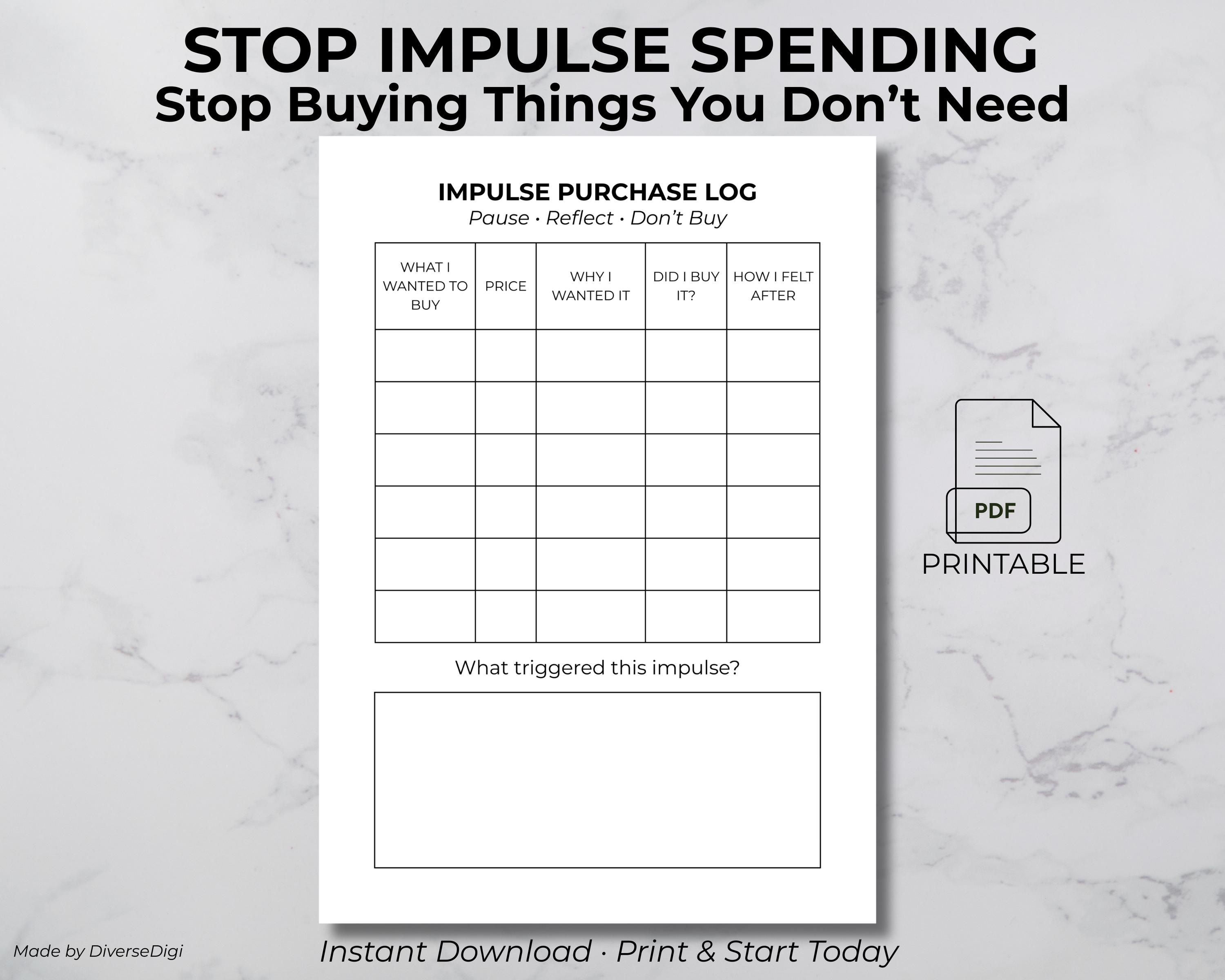 Impulse Purchase Log Printable | Stop Impulse Spending Worksheet | No ...