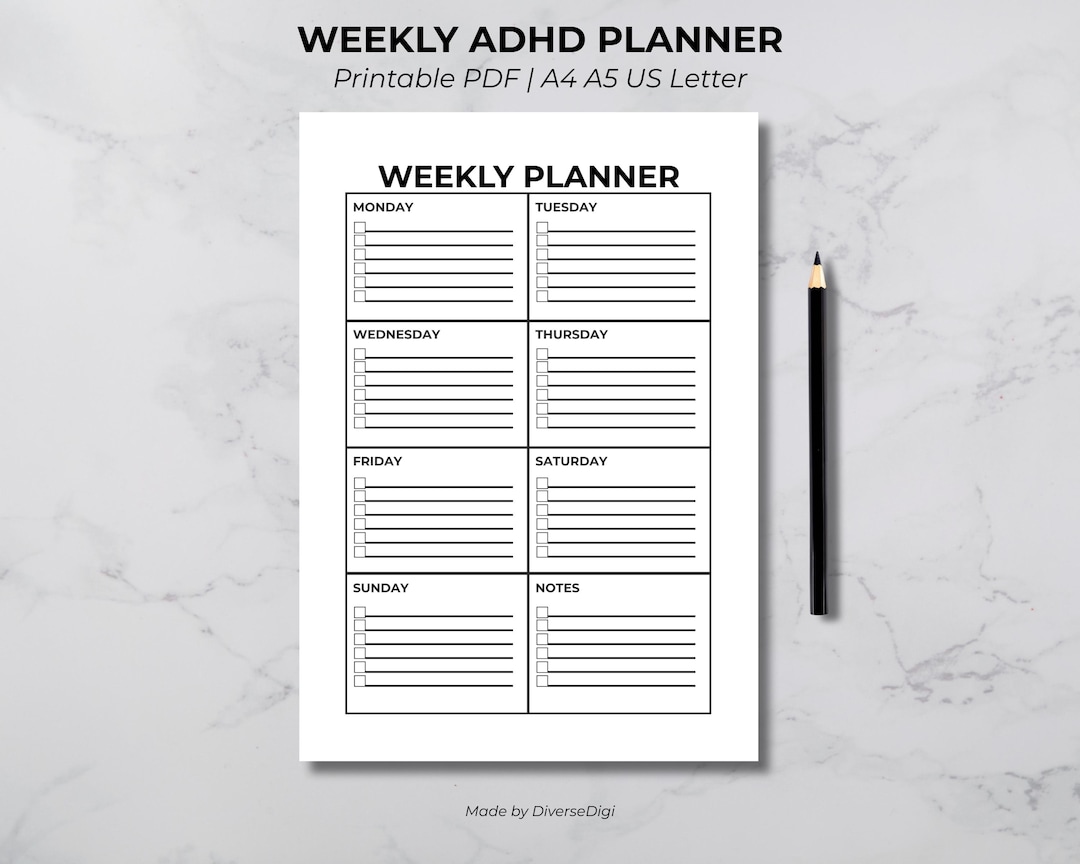 Minimalist Weekly Planner Printable | Black & White Schedule (PDF) - Etsy