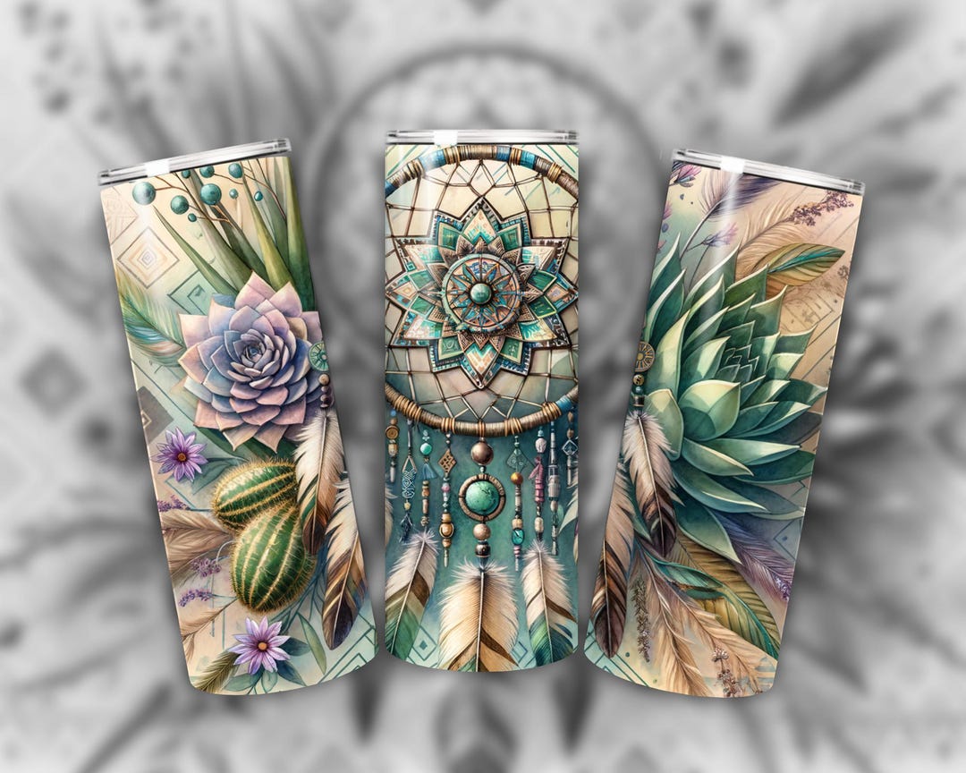 Boho Dreamcatcher Chic Succulent Design, Watercolor Feathers, Bohemian Neutral, Digital Download ...