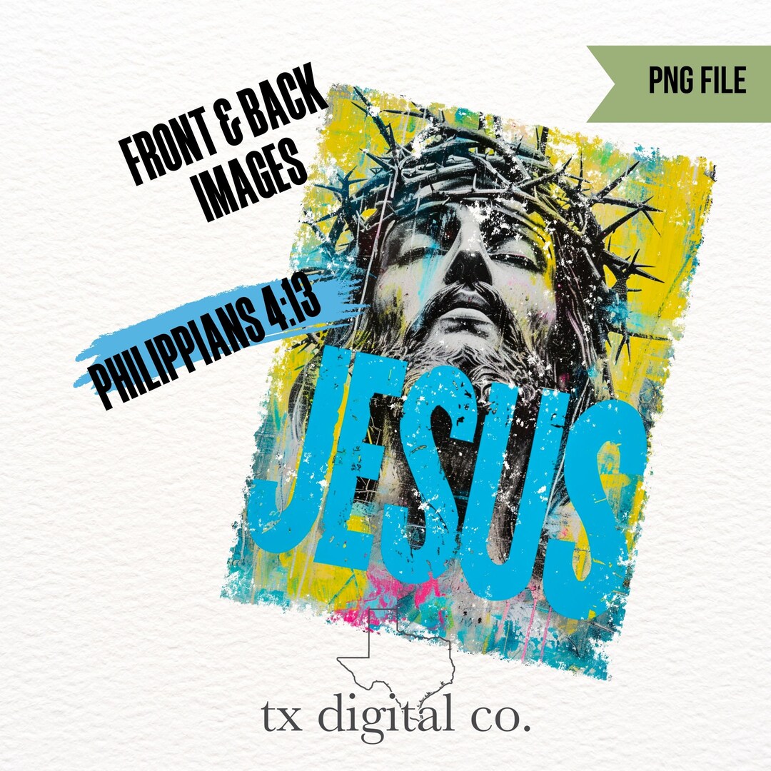 Jesus Face Bright Vibrant Graphic for Christian Clothing Contrast ...