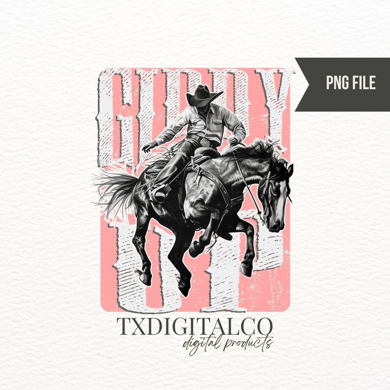 Rodeo Cowboy Riding Horse PNG Giddy up Western Sublimation, Rodeo Rider ...