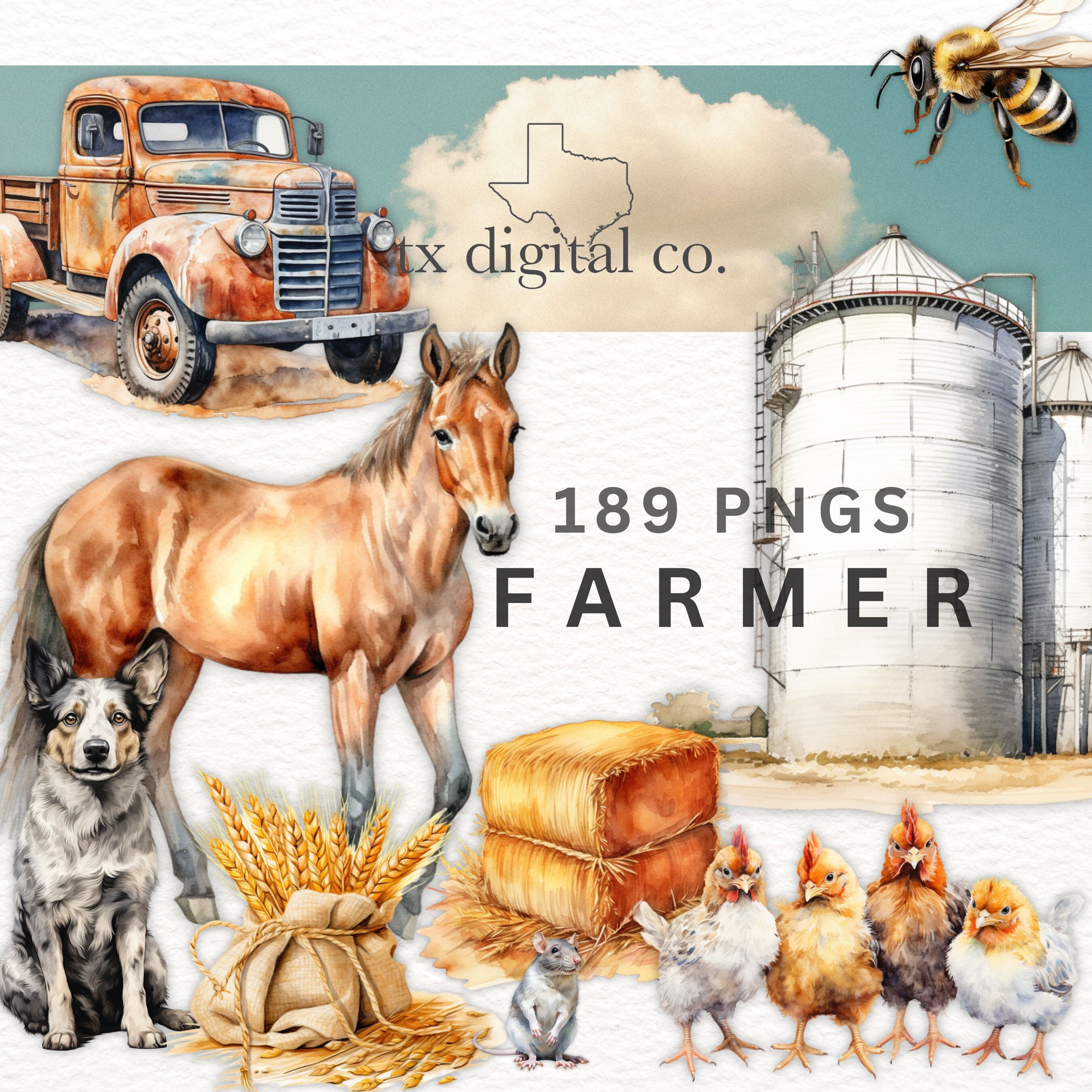 Farm Life PNG Clipart Bundle Agriculture and Farmer Illustrations for ...