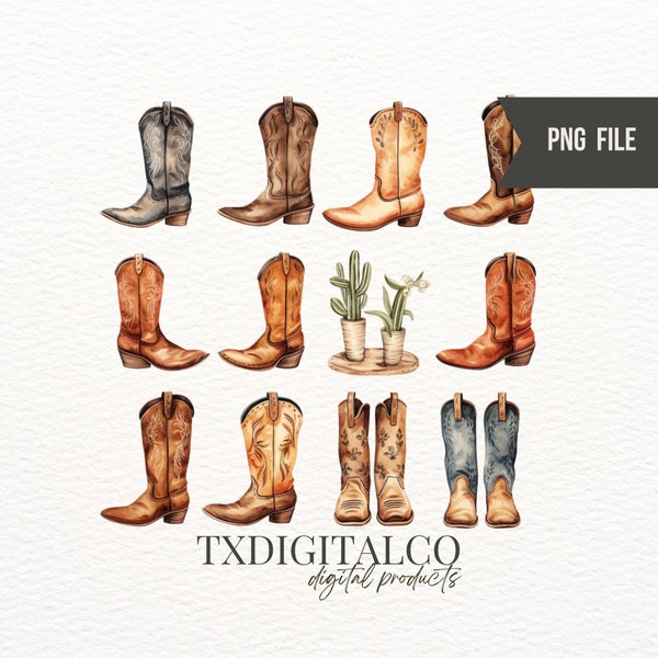 Retro Cowboy Boot Clipart - Etsy