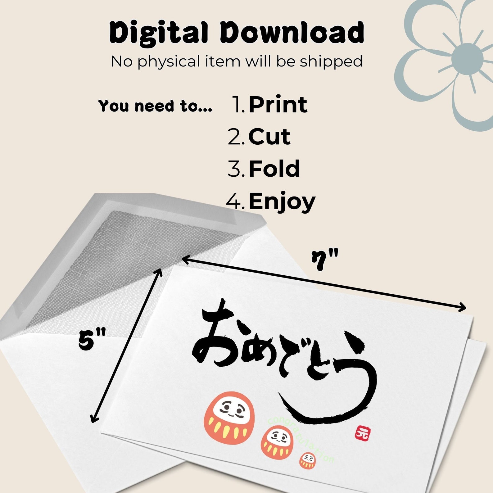 Printable Congratulation Card Japanese Daruma Digital Download Japanese ...