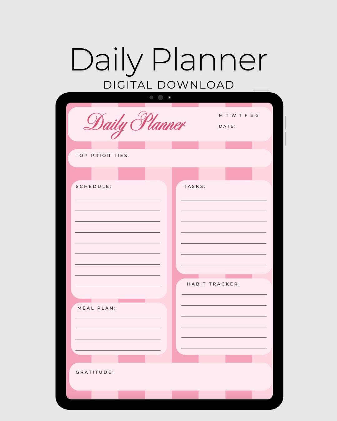 Pink Striped Daily Digital Planner | Aesthetic Girly Digital Planner ...