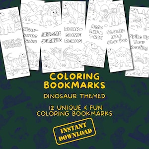 Coloring Bookmarks Printable Dinosaur Theme for Kids, Dino Bookmark ...
