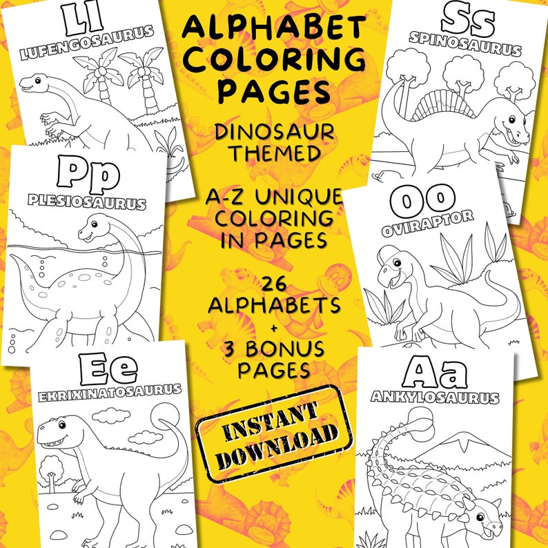 Alphabet Coloring Pages Printable, Dinosaur ABC Coloring Book, Letter ...