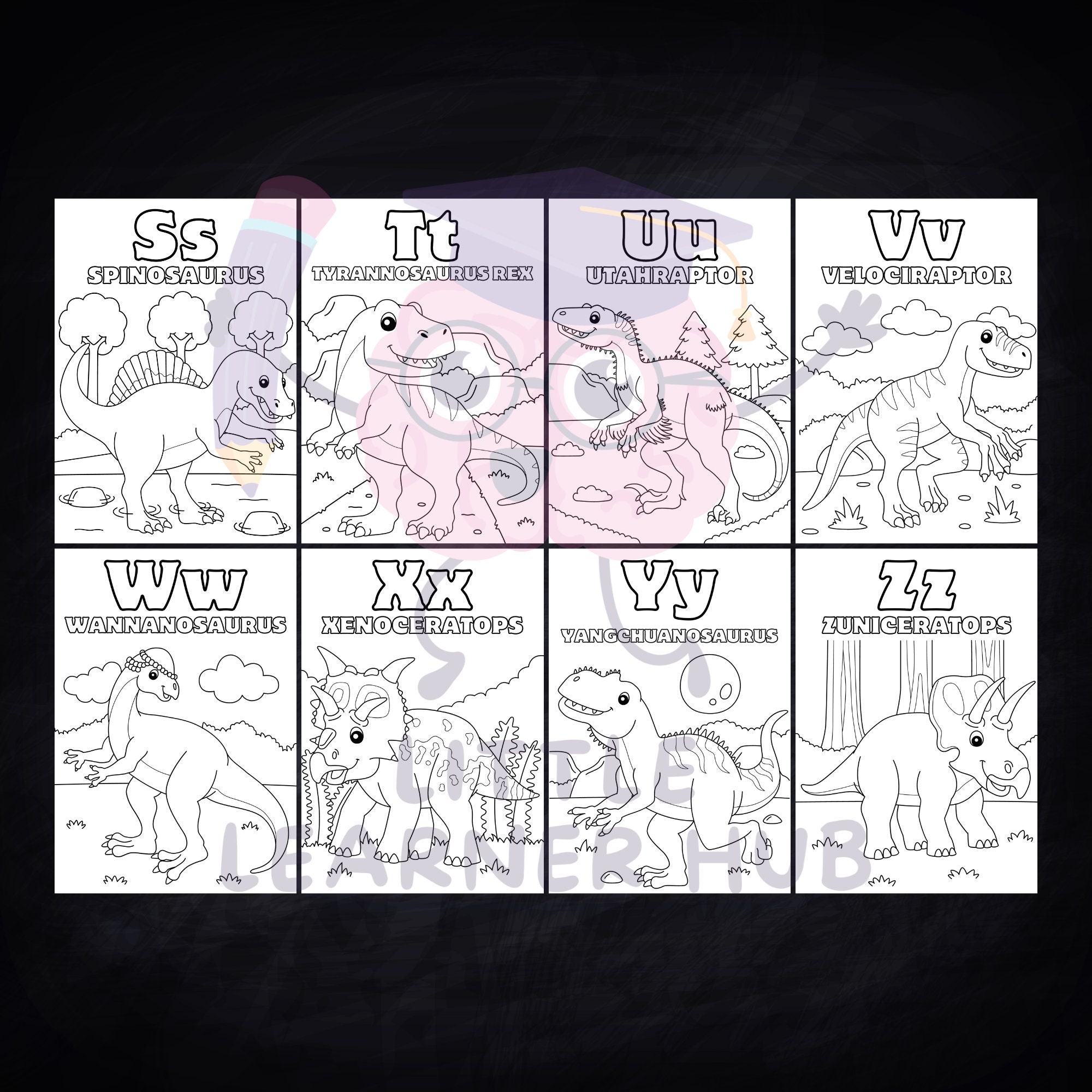 Alphabet Coloring Pages Printable, Dinosaur ABC Coloring Book, Letter ...