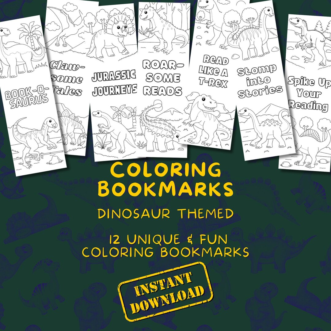 Coloring Bookmarks Printable Dinosaur Theme for Kids, Dino Bookmark ...