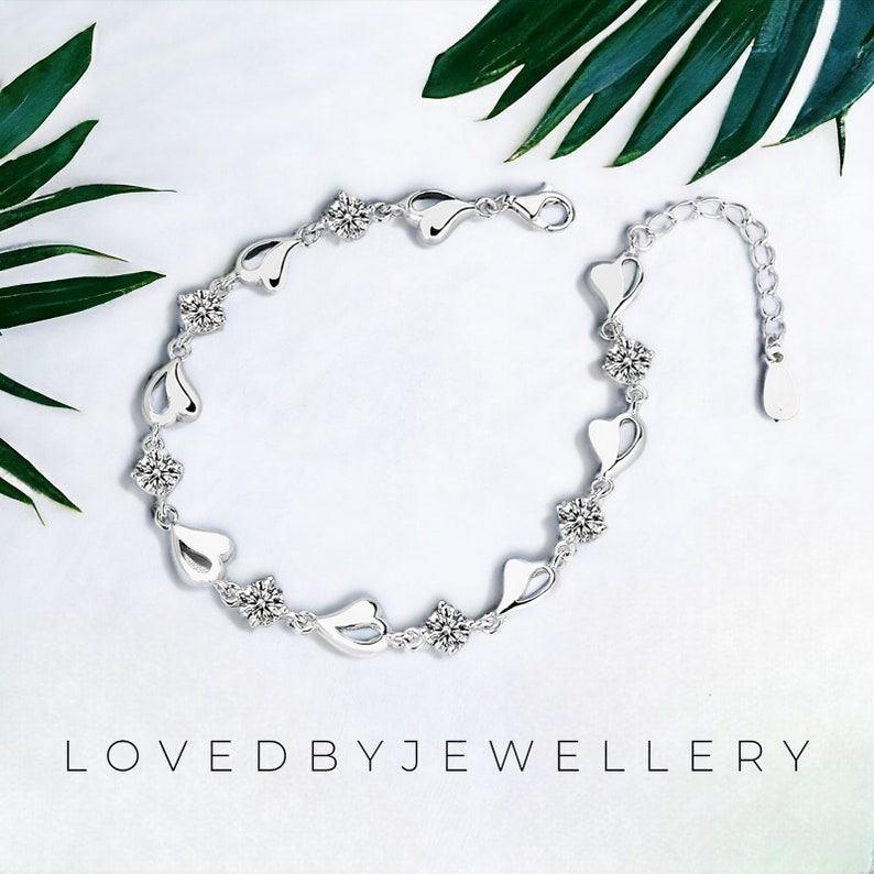 Heart Charm Bracelet in Sterling Silver, Solid Sterling Silver Heart ...
