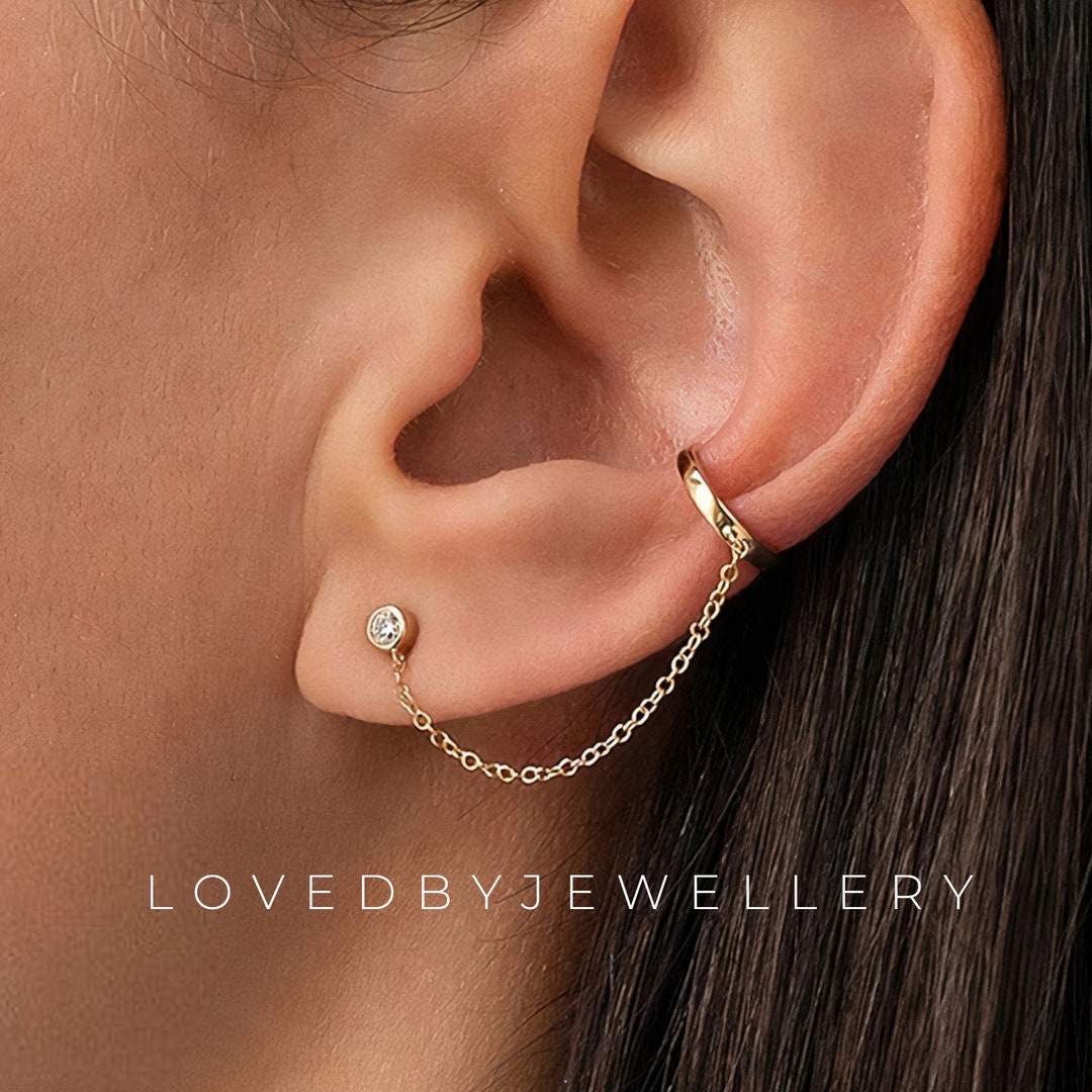 Sterling Silver Chain Earring Zircon Gemstone and Tassel Ear Clip ...