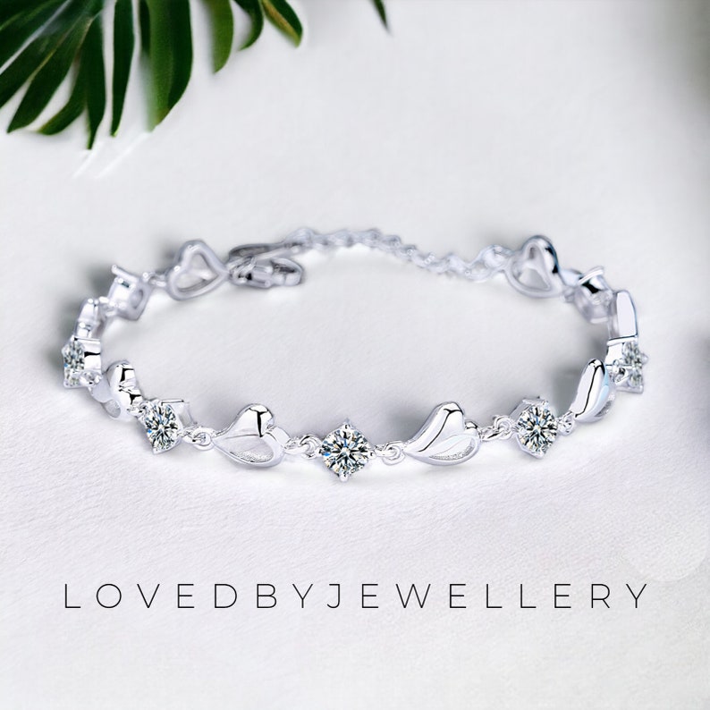 Heart Charm Bracelet in Sterling Silver, Solid Sterling Silver Heart ...
