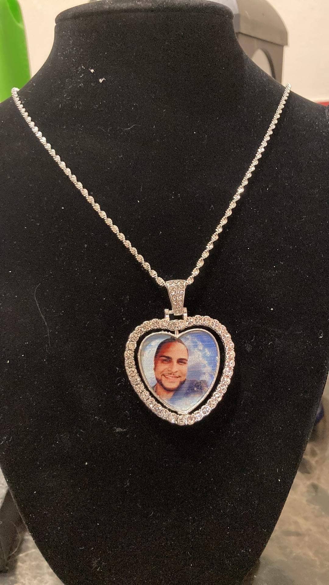 Personalized Heart Blinged Double Sided Necklace With Two Photos on ...