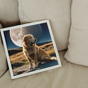 Golden Retriever With Moon Background, Animal Wall Decor, Dog Prints - Etsy