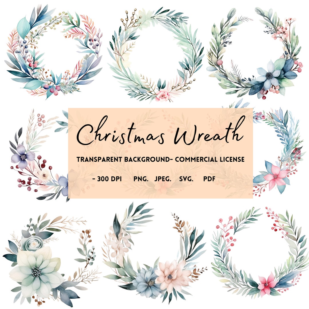 Christmas Wreath Clipart Bundles Watercolor Wreaths for - Etsy