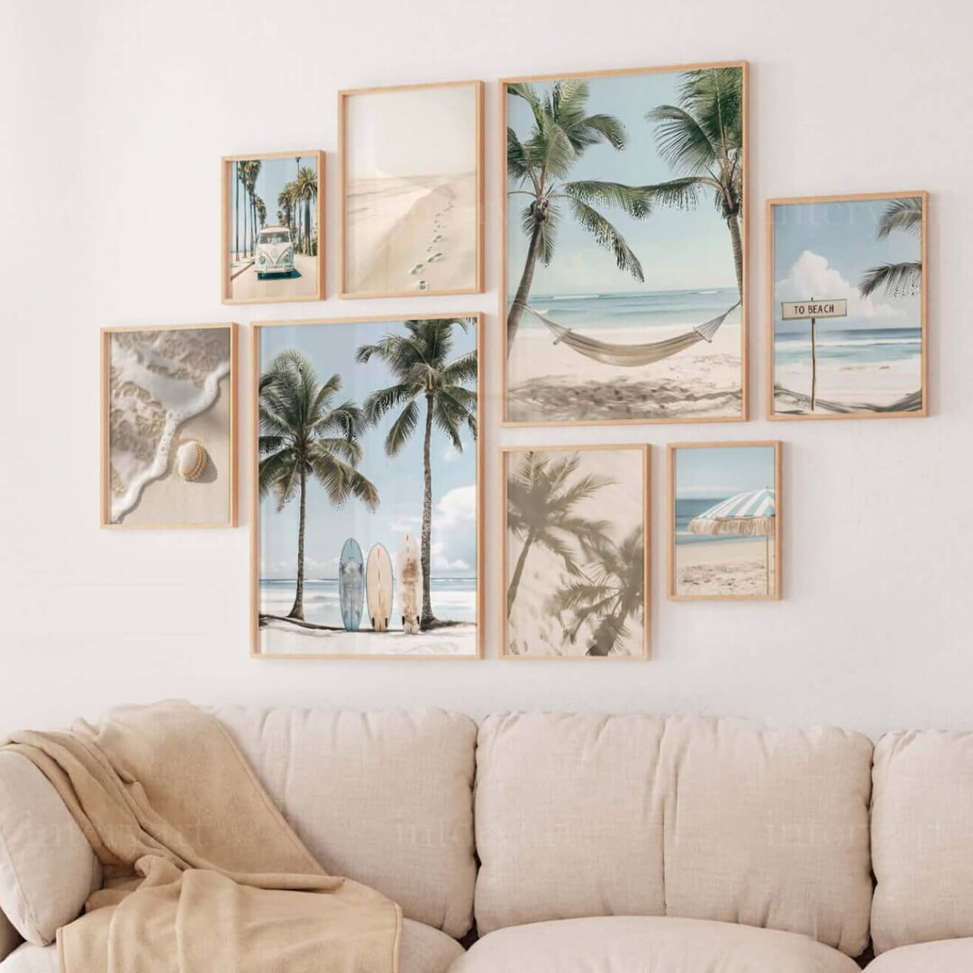 Set of 8 Tropical Prints, Download VW Bus Wall Art, California Beach ...