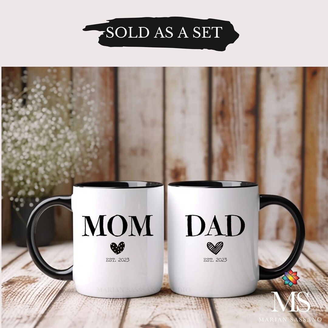 New Mom and Dad Mug Set, Perfect Pregnancy Announcement, Baby Shower or ...