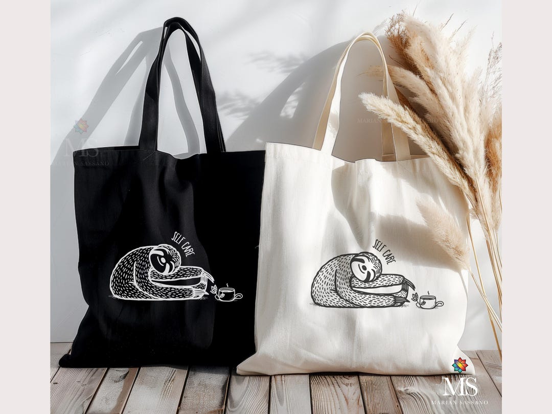 Funny Sloth Self Care Tote Bag, Cute Sloth Retro Canvas Bag,birthday ...