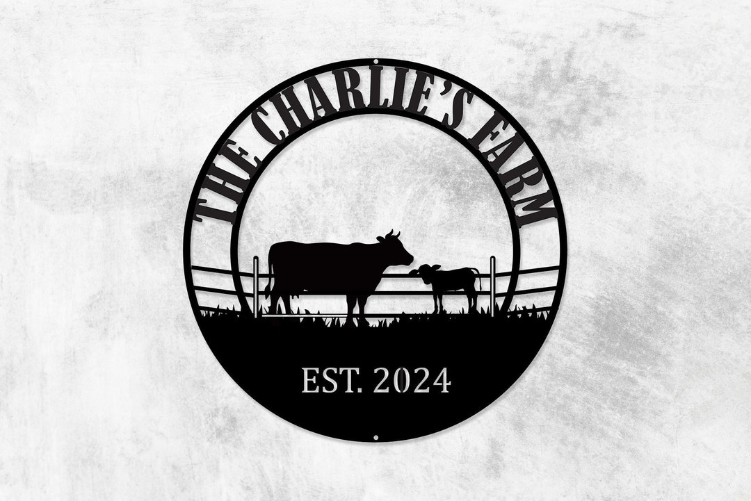 Cow & Calf Sign, Farm House Sign, Farmer Sign, Family Name Sign, Custom ...