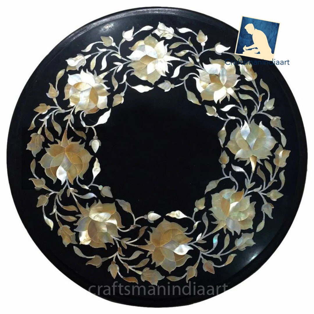 Black Marble Raund Dining Table Top & Coffee Table Handmade - Etsy