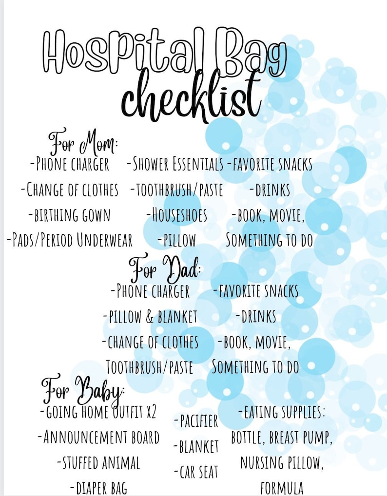 Hospital Bag Checklist: Bubbles - Etsy