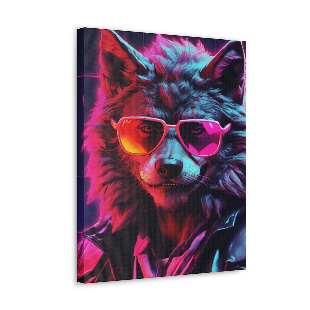 Neon 90's Werewolf Vaporwave, Cyberpunk Aesthetic Room Decor, Canvas ...
