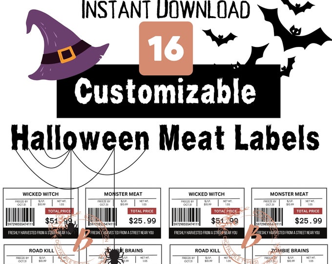 Editable Halloween Meat Labels: Spooky Canva Designs (digital Download ...