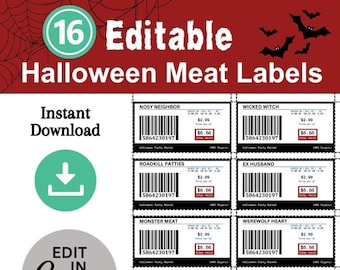 Editable Halloween Meat Labels: Spooky Party Favors (PDF, PNG, JPG) - Etsy