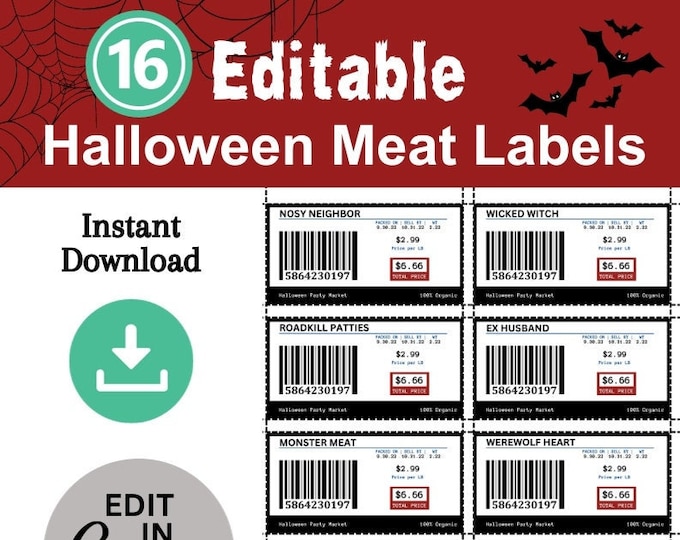 Editable Halloween Meat Labels: Spooky Party Favors (PDF, PNG, JPG) - Etsy