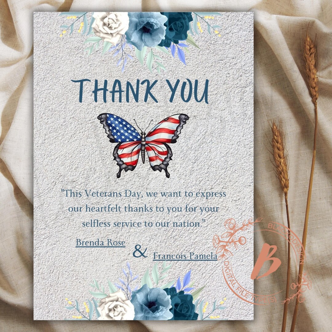 Veterans Day Thank You for Your Service, (6) Editable Veterans Day Card ...