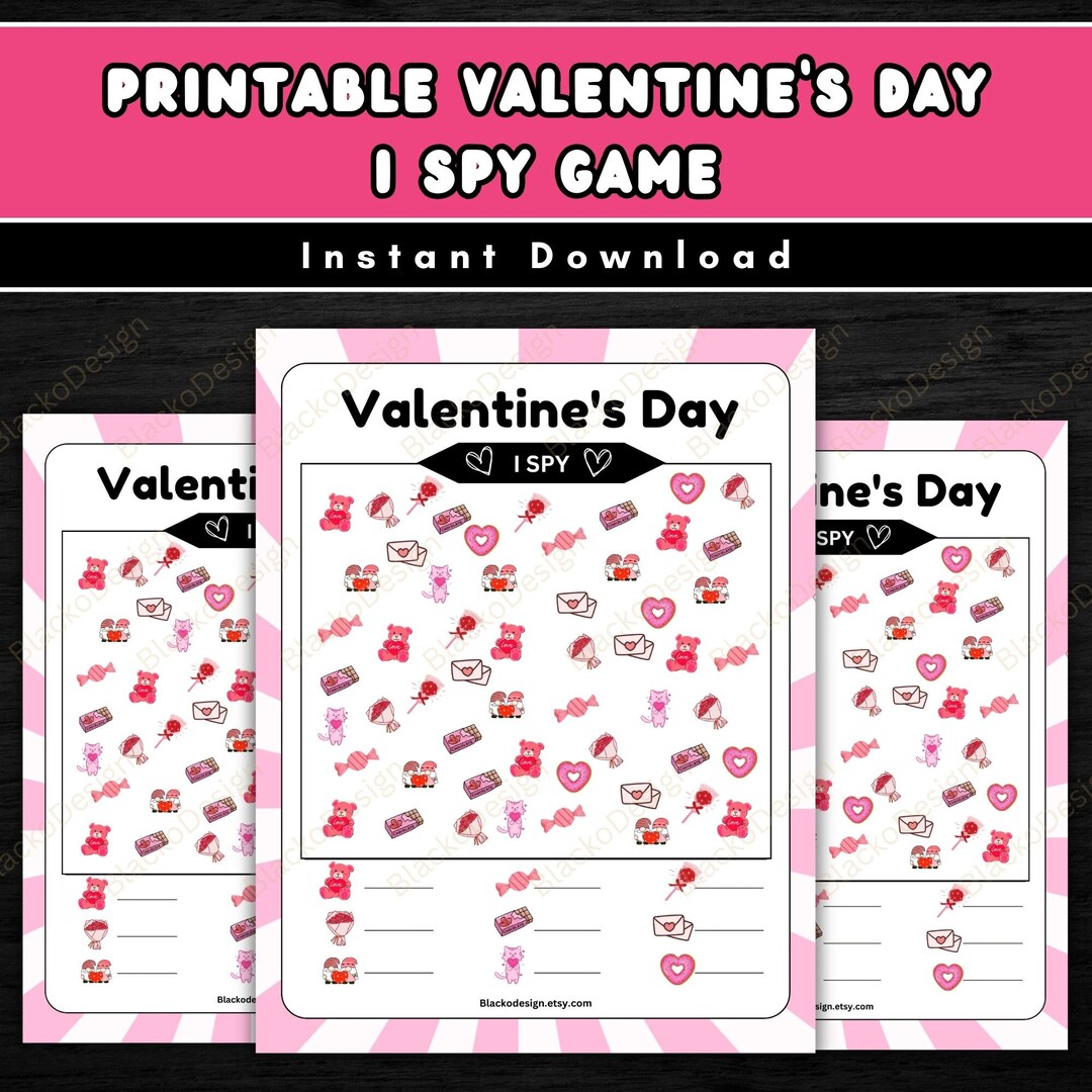 Valentine I Spy Game for Kids: Printable Classroom Activity for ...