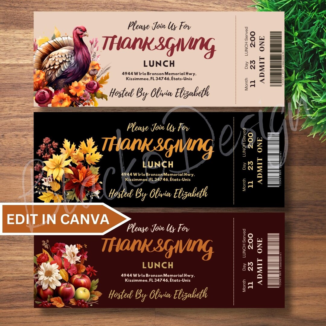 Thanksgiving Lunch Ticket Invitation: Editable Party Pass (digital) - Etsy