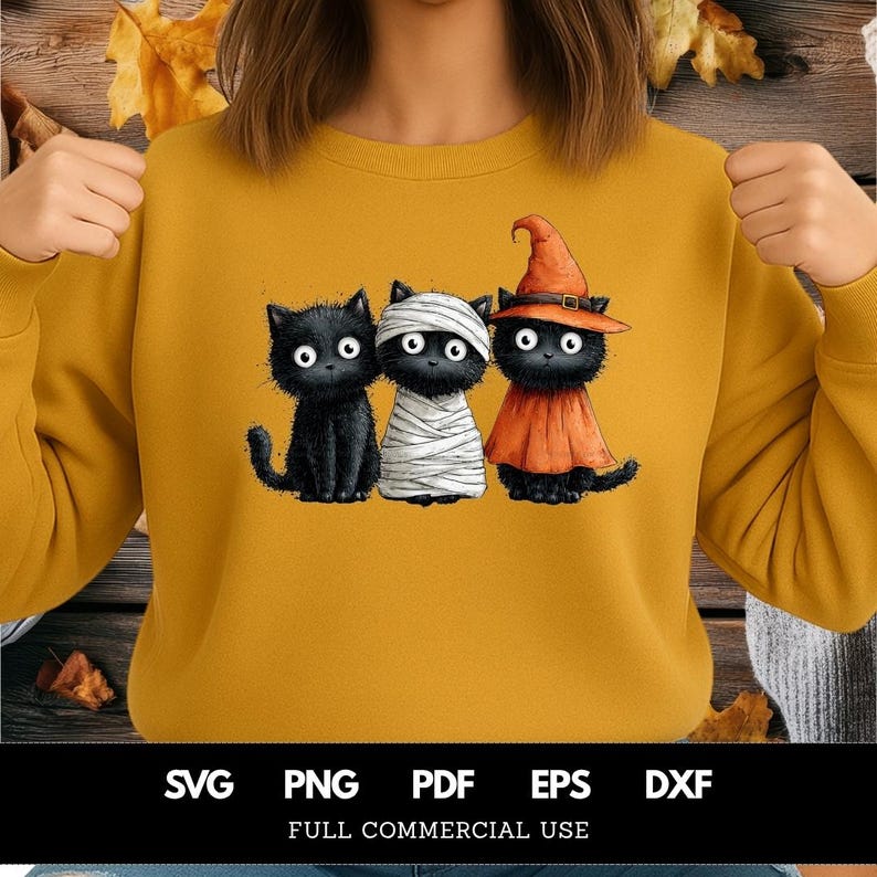 Halloween Black Cats PNG Clipart Bundle: Witch, Mummy, Ghost (instant ...