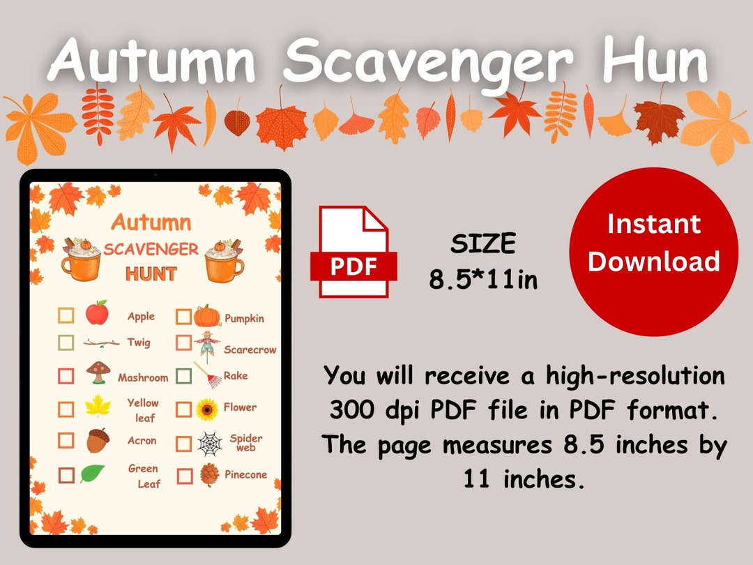 Fall Scavenger Hunt, Printable Autumn Party Games, Harvest Games ...