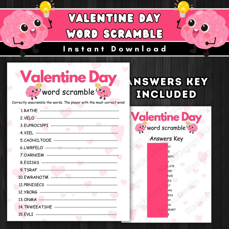Valentine's Day Word Scramble Game - Kids Valentines Classroom Activity ...