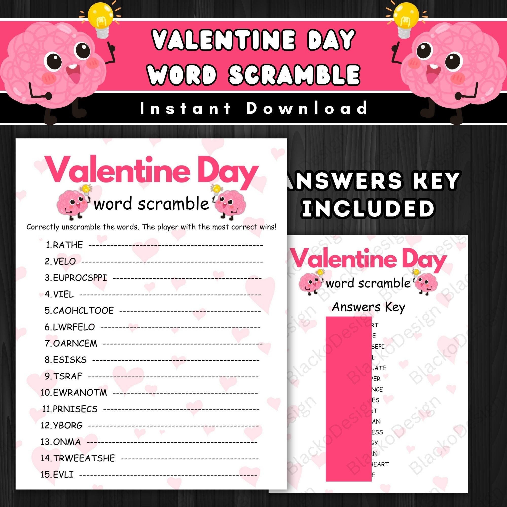 Valentine's Day Word Scramble Game - Kids Valentines Classroom Activity ...