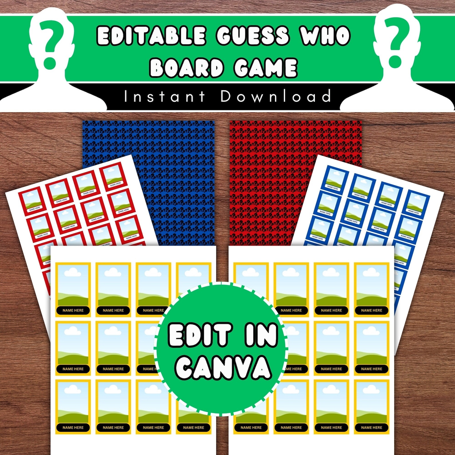 Editable Guess Who Board Game Template: Custom Canva Design (digital ...